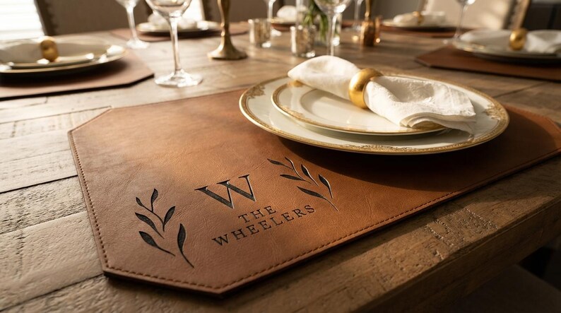 Personalized Leatherette Placemats, Custom Engraved Faux Leather Table ...
