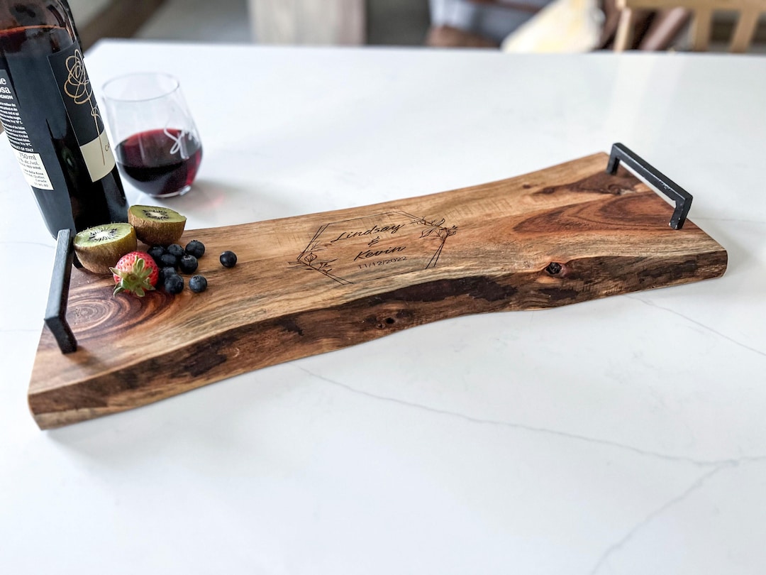 Personalized Serving Tray With Live Edge Custom Serving Tray Wood ...