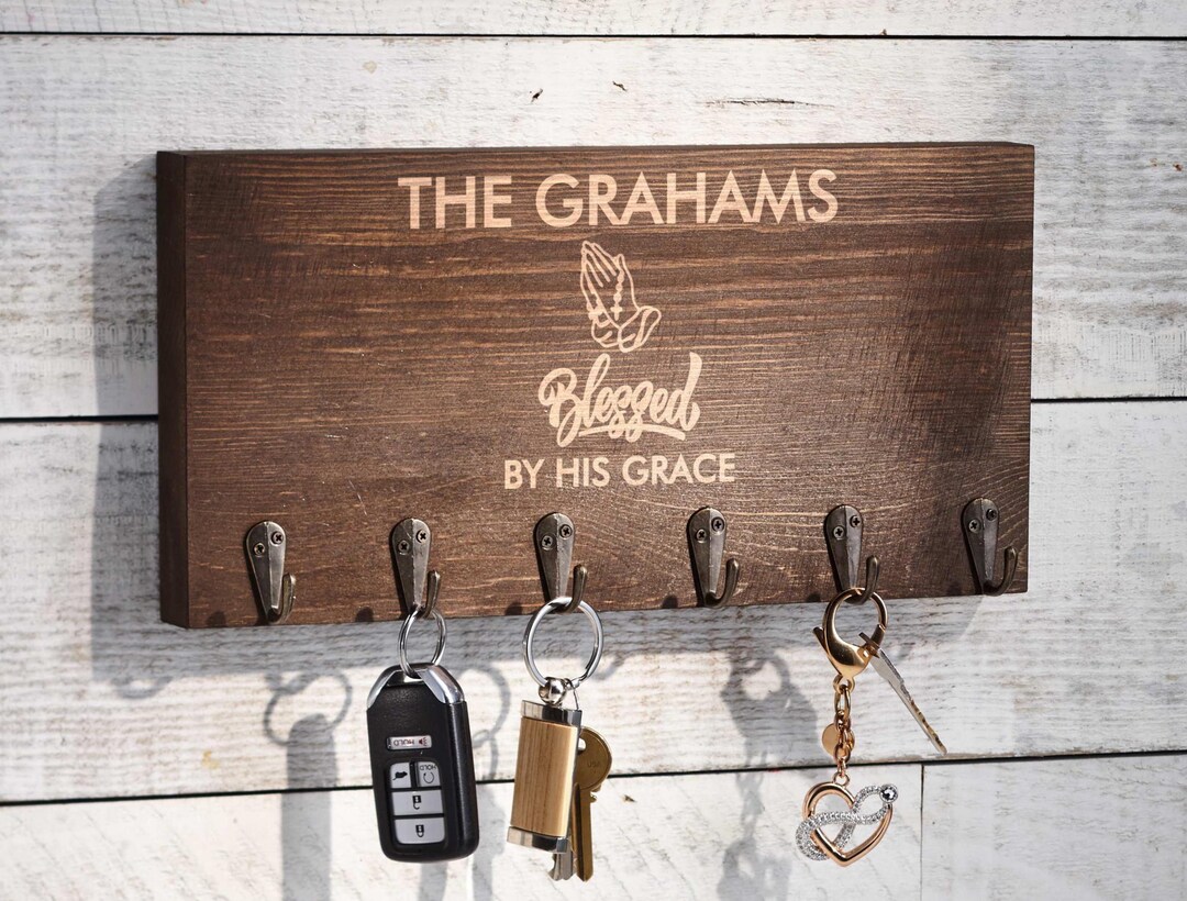 Personalized Key Hanger for Wall – Home Blessings: Custom Engraved Key ...