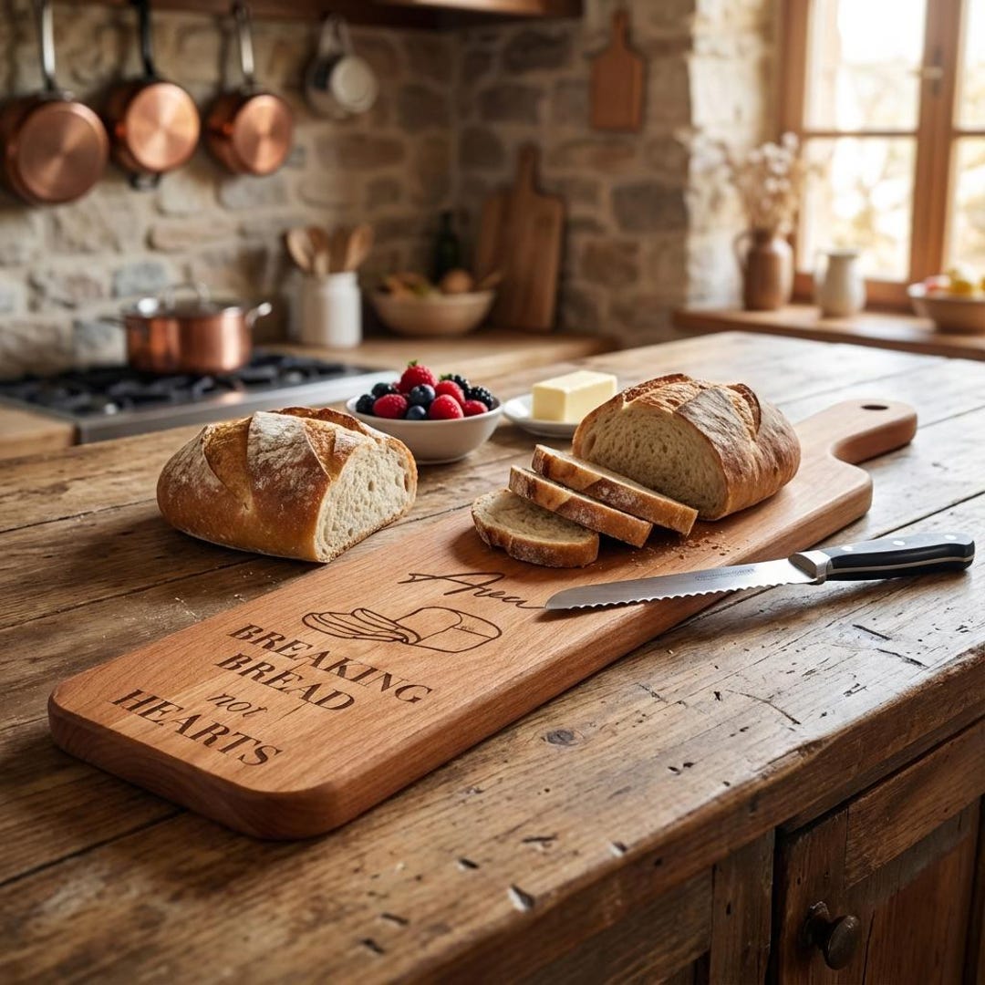 Personalized Bread Board With Handle | "breaking Bread Not Hearts ...