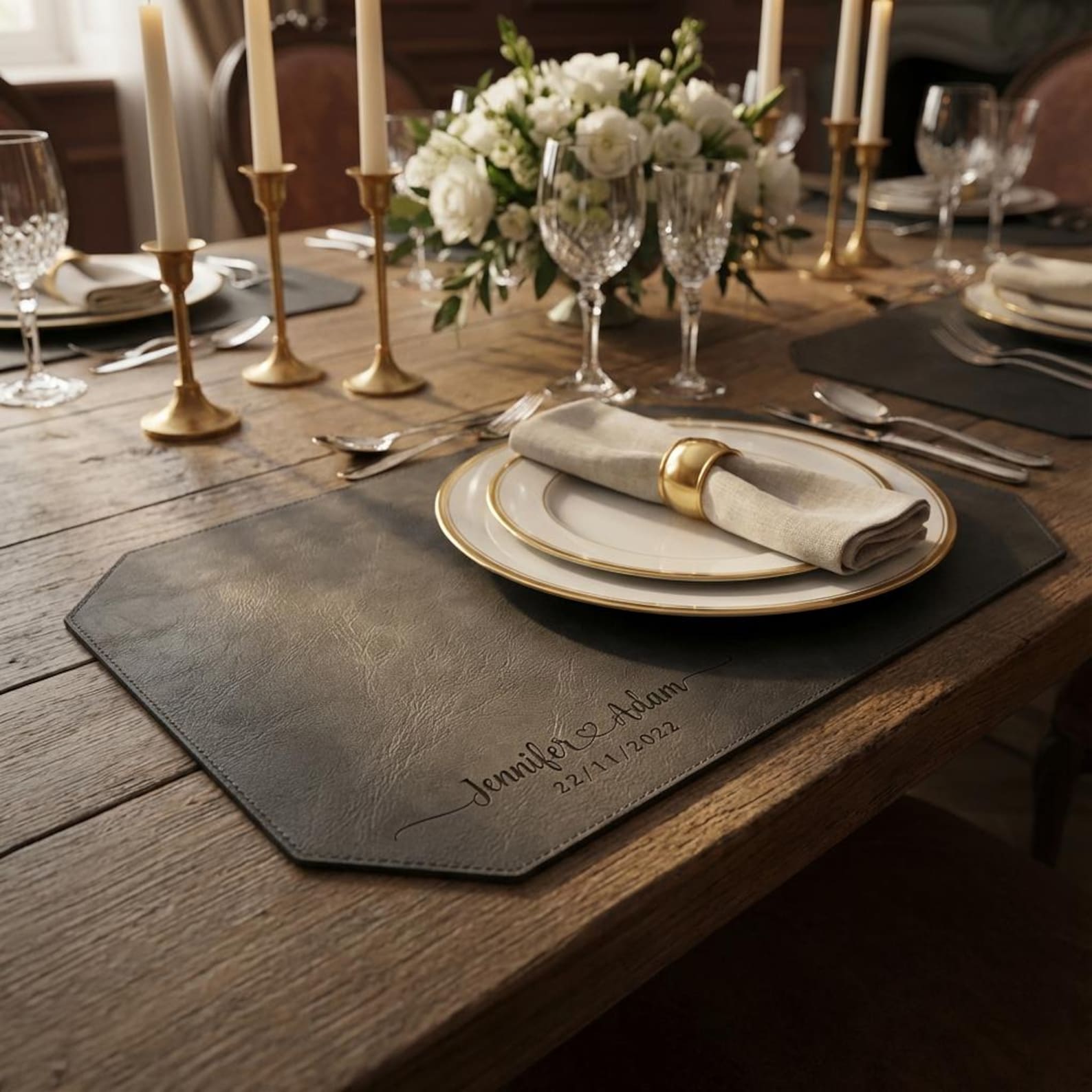 Personalized Leatherette Placemats, Custom Engraved Faux Leather Table ...
