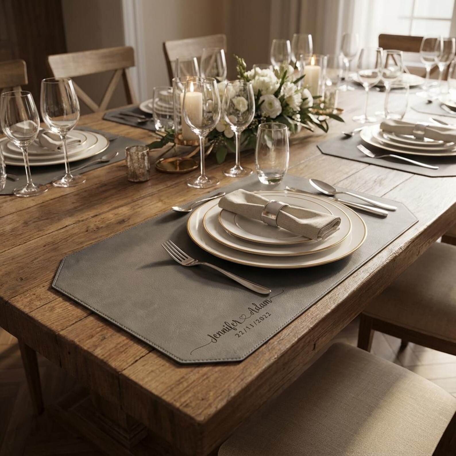 Personalized Leatherette Placemats, Custom Engraved Faux Leather Table ...