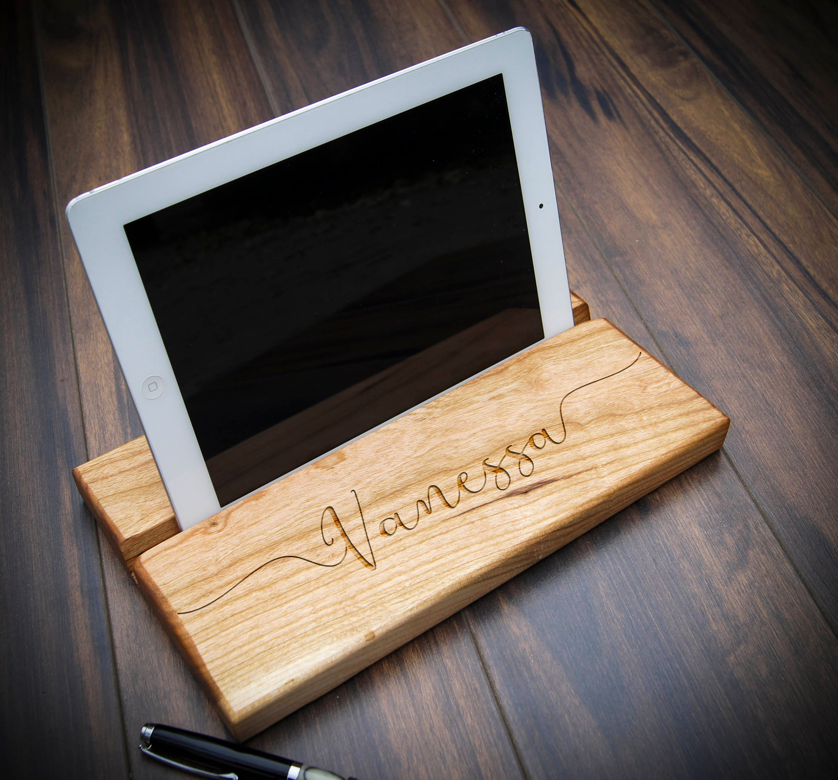 Personalized tablet holder, iPad stand, Customized wood stand ...