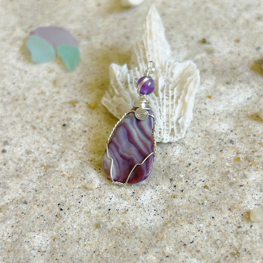 Wire Wrapped Wampum Shell Necklace With Amethyst Bead - Etsy