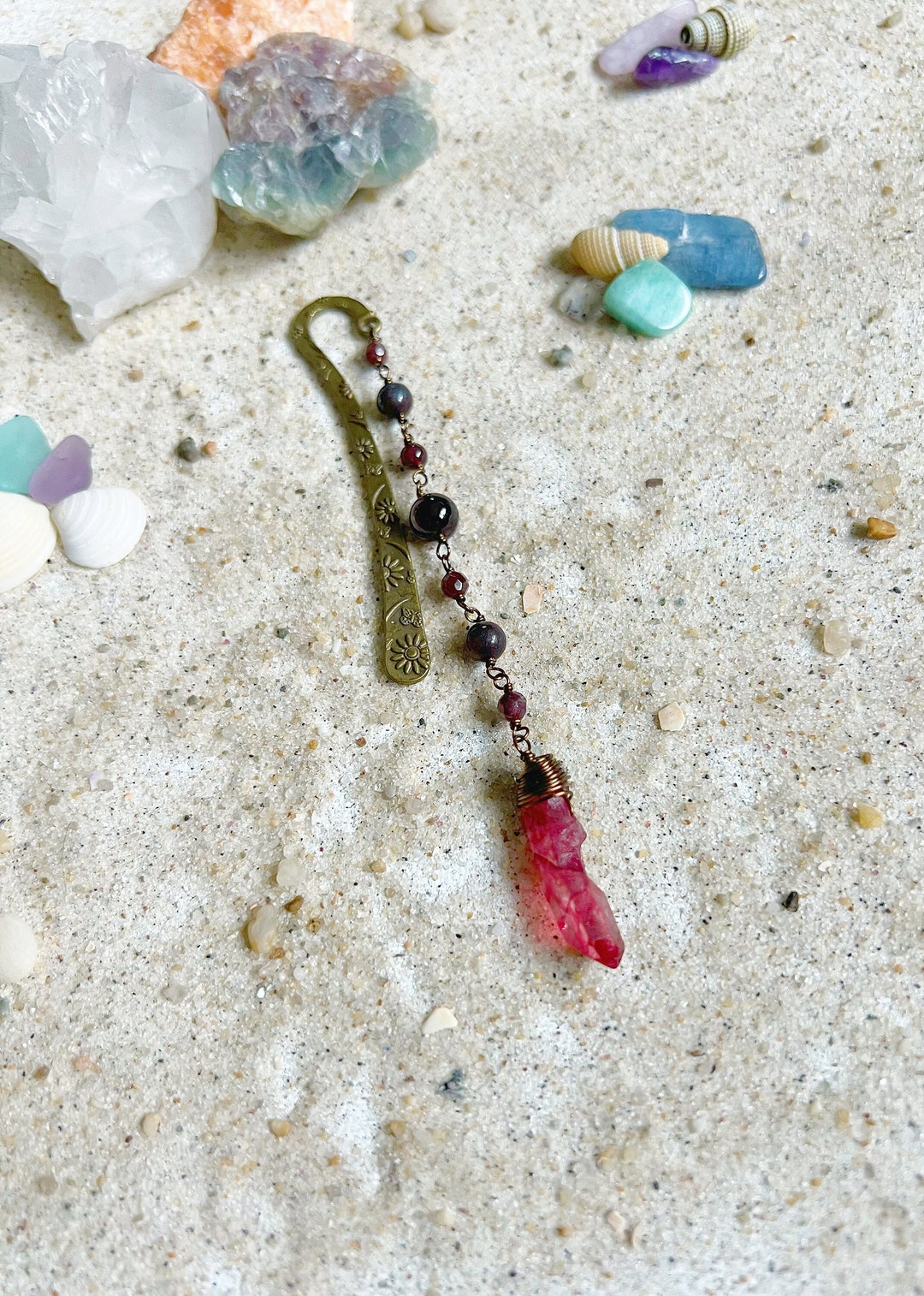 Red Aura Quartz Crystal Bookmark With Garnet and Red Jasper - Etsy
