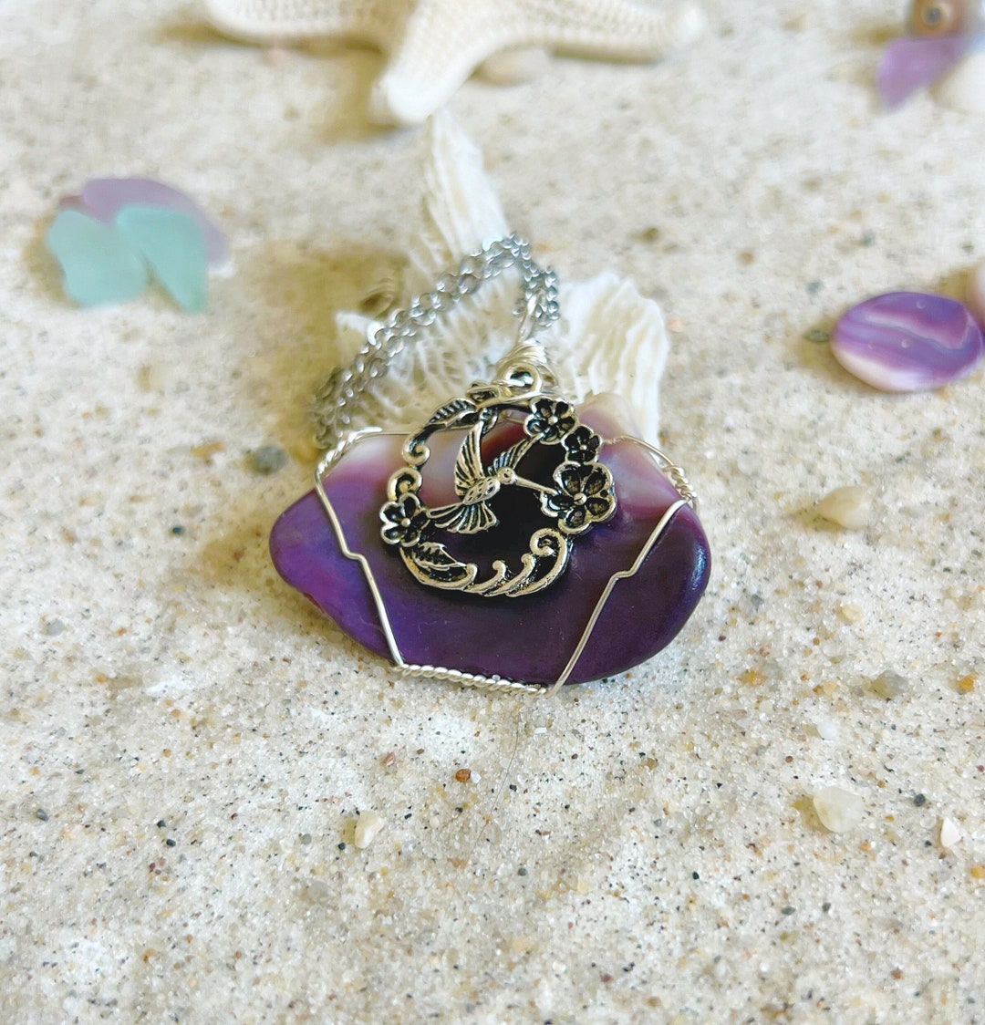 Wampum Shell Pendant With Hummingbird Charm - Etsy