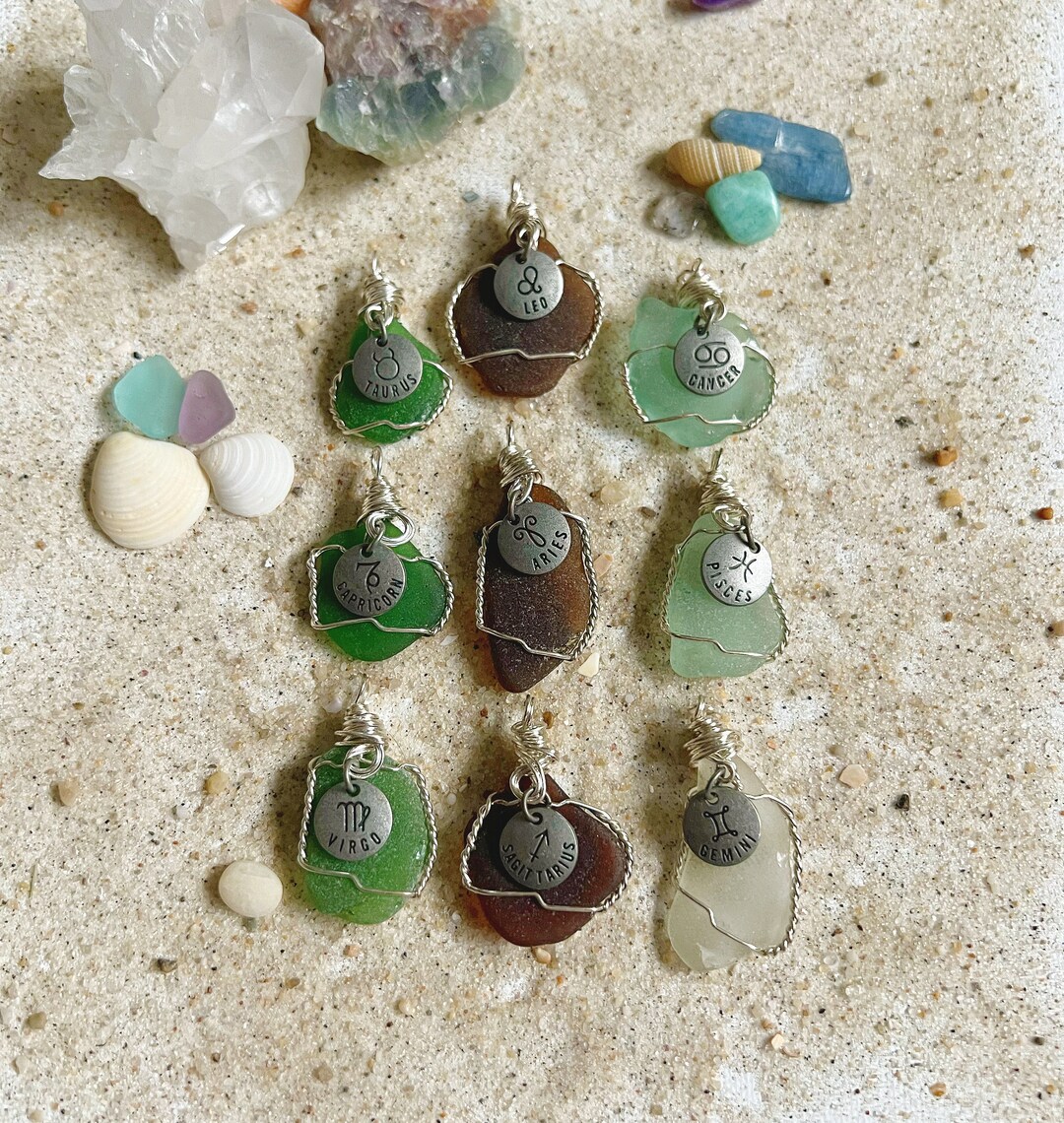 Wire Wrapped Sea Glass Star Sign Pendant: Silver Zodiac Necklace - Etsy
