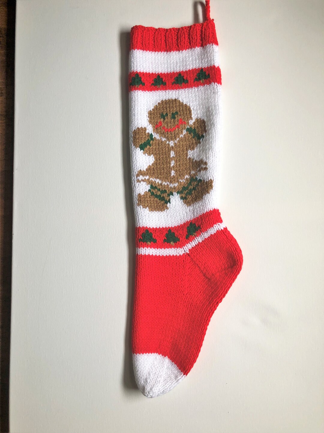 Gingerbread Girl With Green Bells Hand-knit Christmas Stocking; Red - Etsy