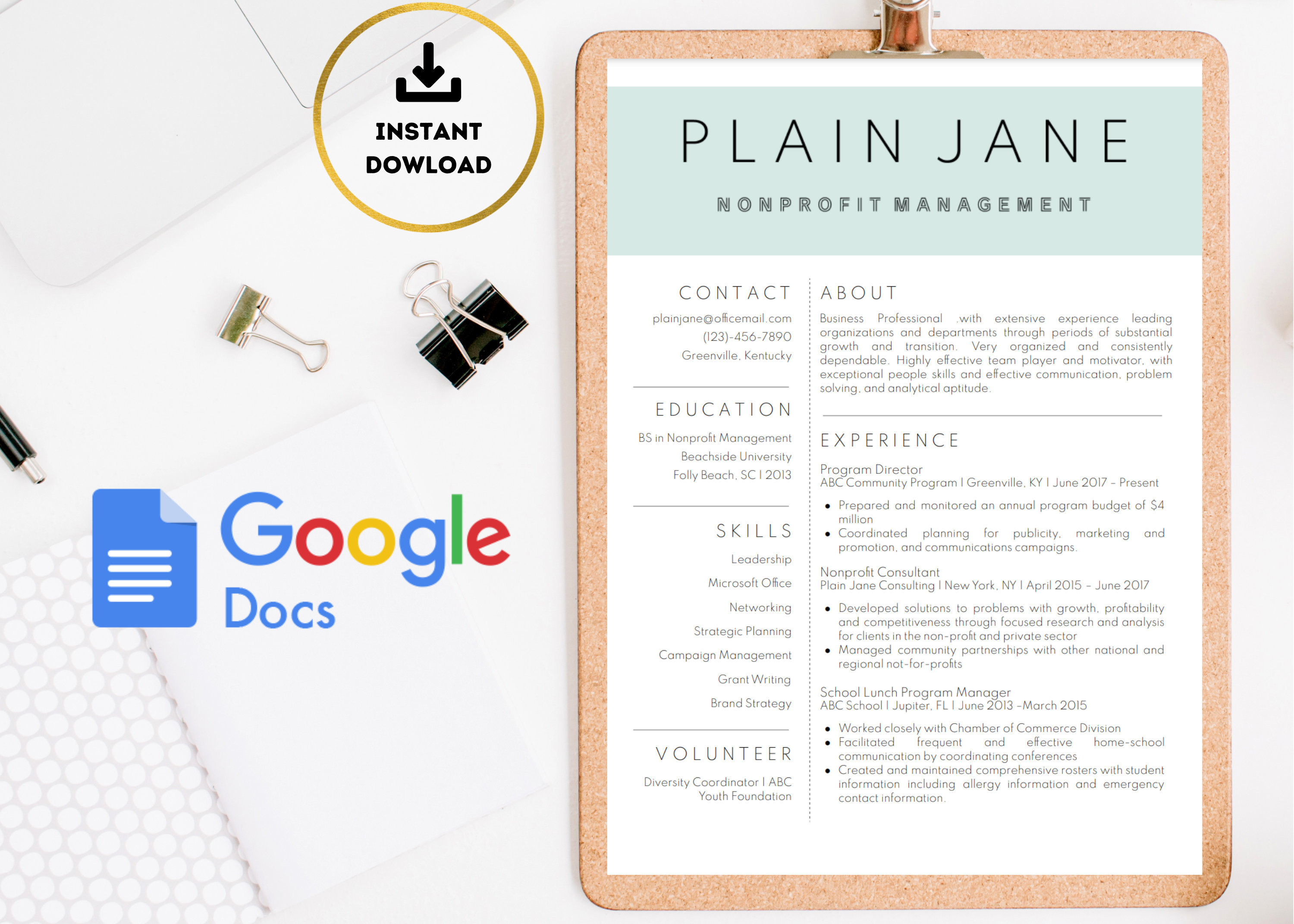 Modern Resume Template Google Docs Template Editable | Etsy