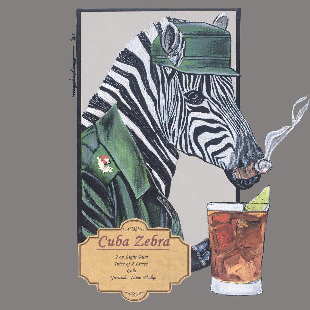 Bar Art: Cocktail Critters Art Series cuba Zebra Giclee Print - Etsy