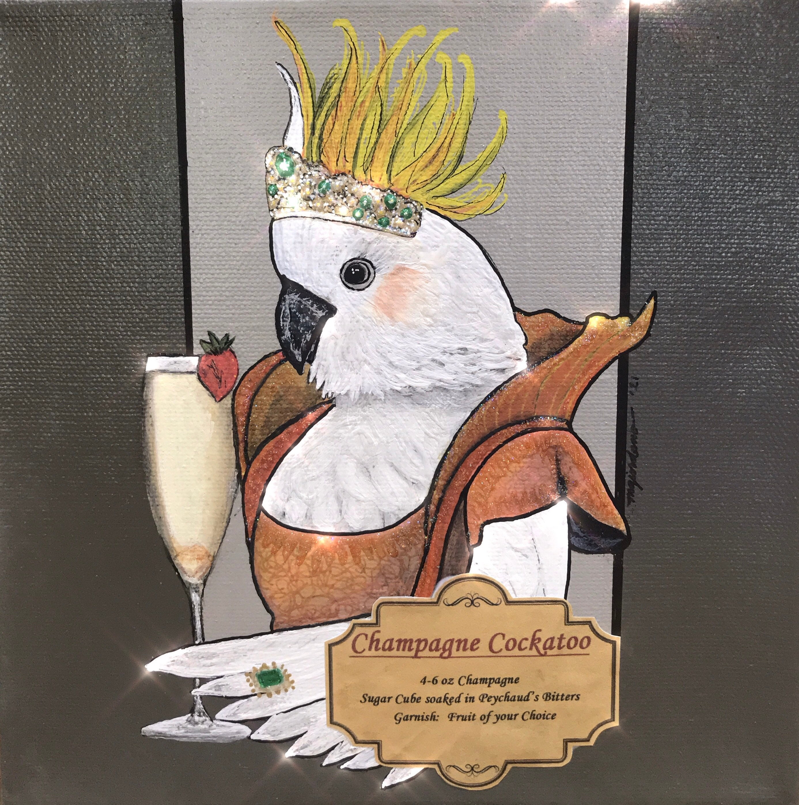 Bar Art: Cocktail Critters Art Series “champagne Cockatoo” Giclee Print ...