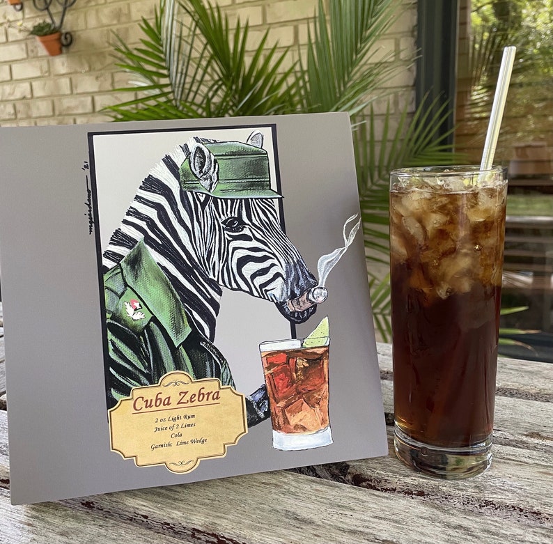 Bar Art: Cocktail Critters Art Series cuba Zebra Giclee Print Mounted ...