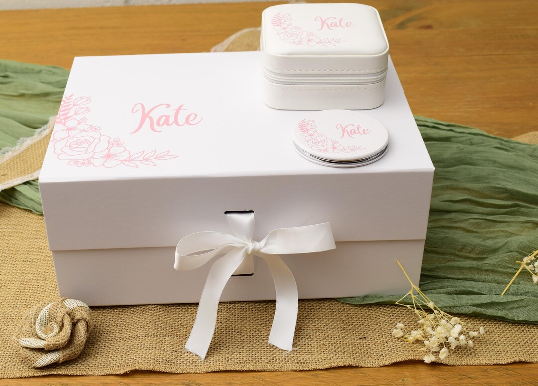 White Gift Box, Personalised Jewellery Box, Personalised Pocket Mirror ...