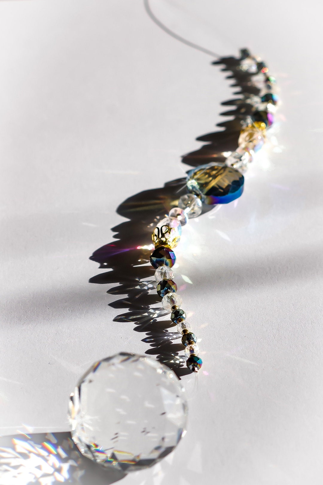 Maddy - Aurora Borealis Faceted Glass Suncatcher with Round Prism - Etsy.de