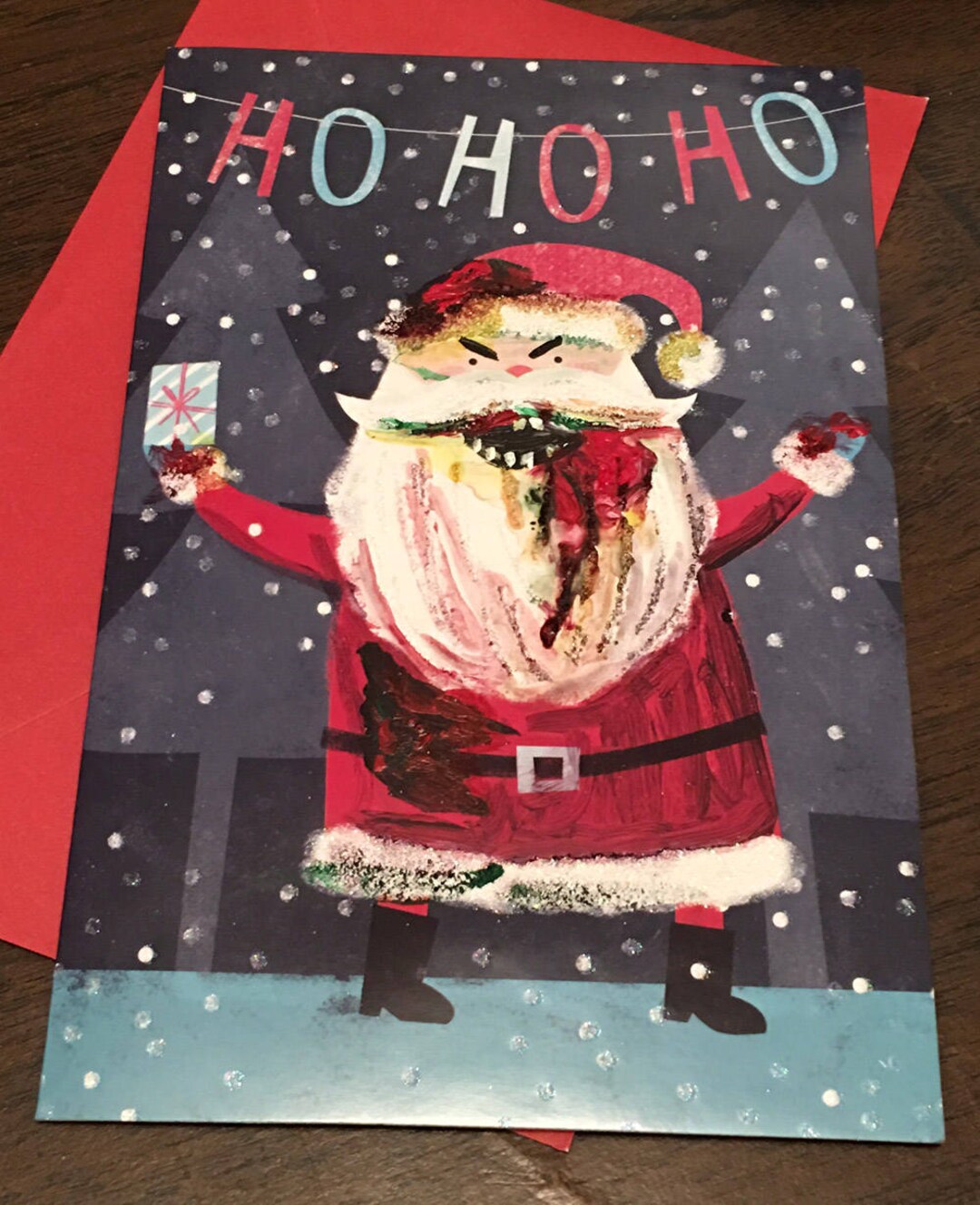 Zombie Undead Santa Claus Christmas Card Handpainted Christmas Card ...