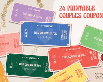 24 Printable Valentine's Day Coupons / Couples Vouchers / Cute Gift ...