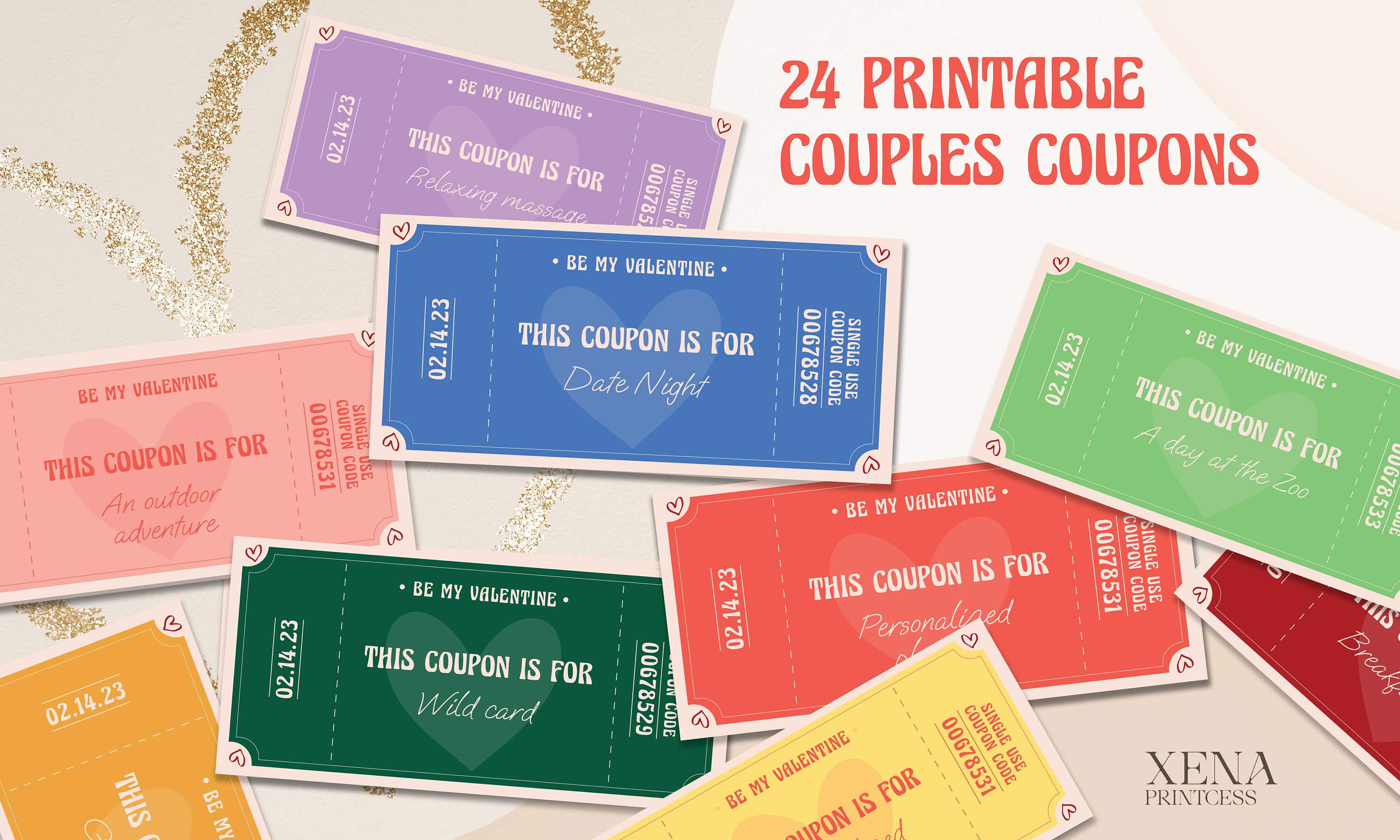 24 Printable Valentine's Day Coupons / Couples Vouchers / Cute Gift ...
