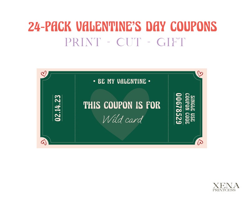 24 Printable Valentine's Day Coupons / Couples Vouchers / Cute Gift ...
