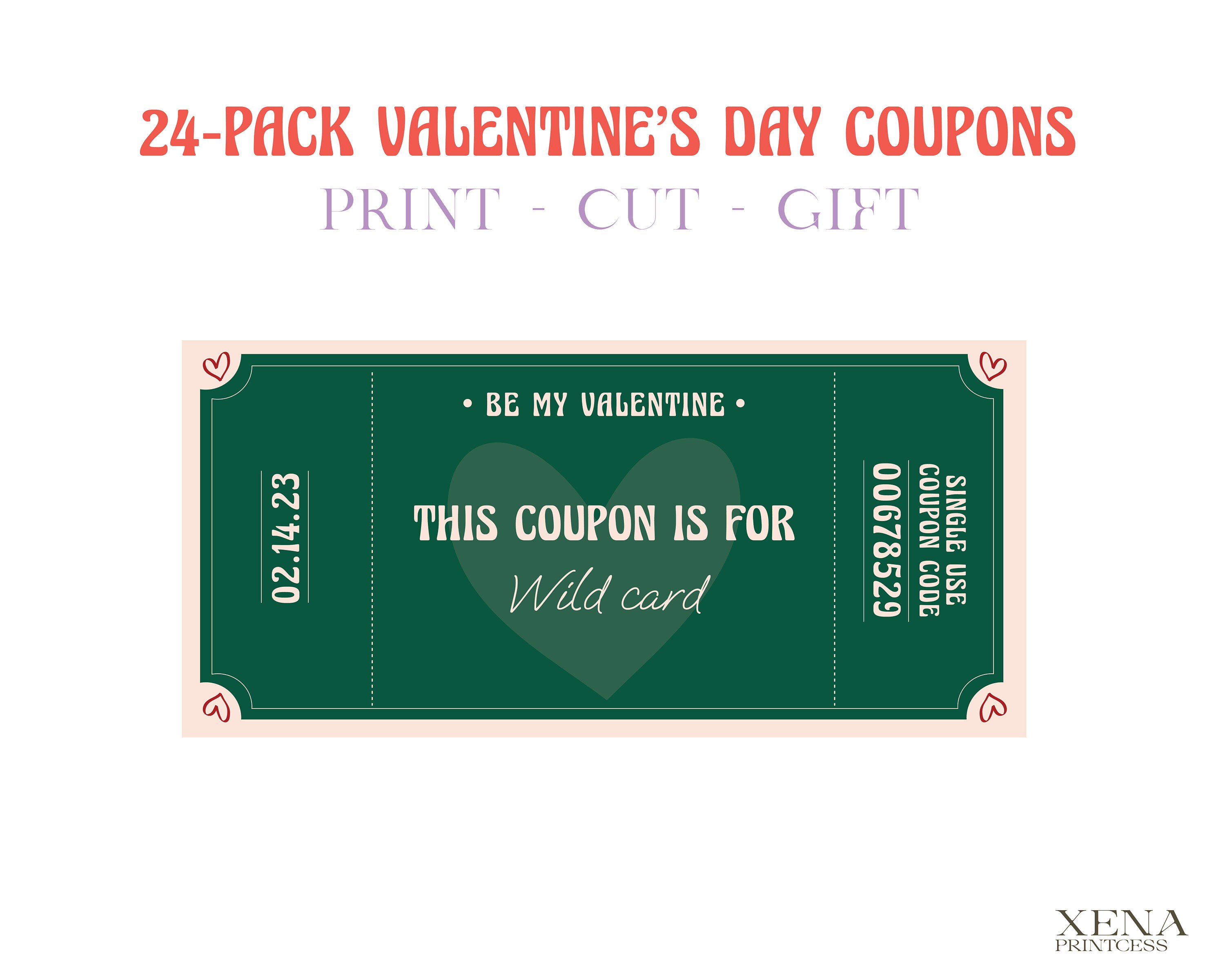 24 Printable Valentine's Day Coupons / Couples Vouchers / Cute Gift ...
