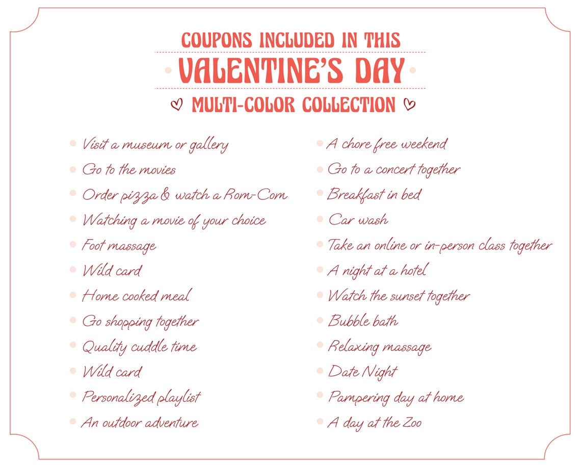 24 Printable Valentine's Day Coupons / Couples Vouchers / Cute Gift ...
