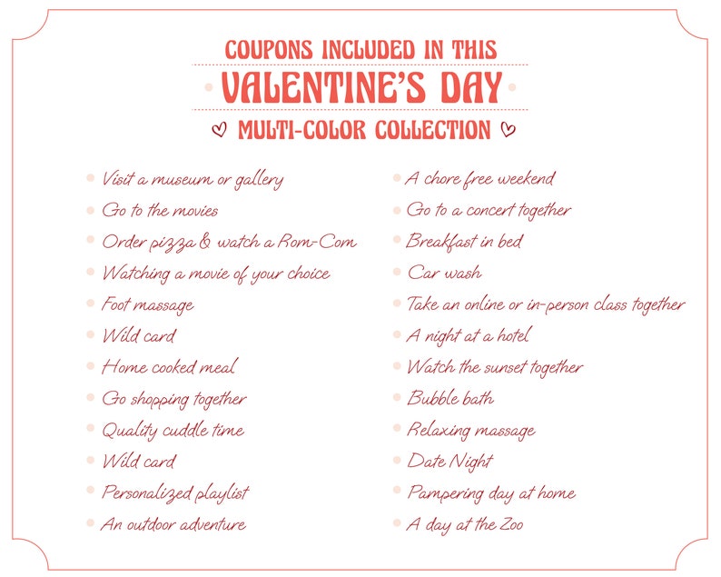 24 Printable Valentine's Day Coupons / Couples Vouchers / Cute Gift ...