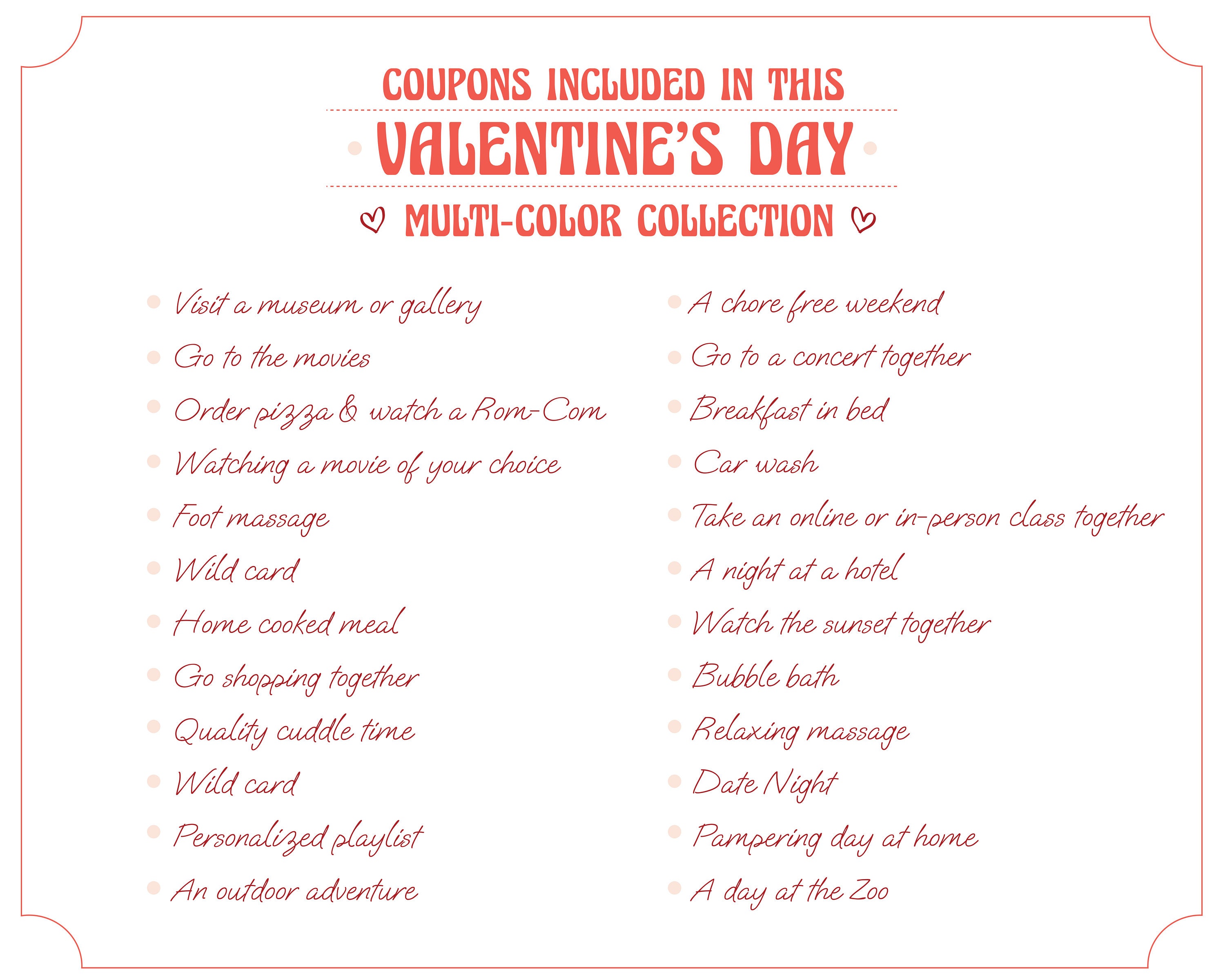 24 Printable Valentine's Day Coupons / Couples Vouchers / Cute Gift ...