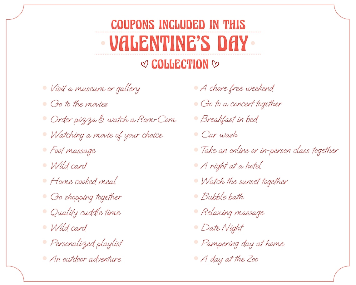 24 Printable Valentine's Day Coupons / Couples Vouchers / Cute Gift ...