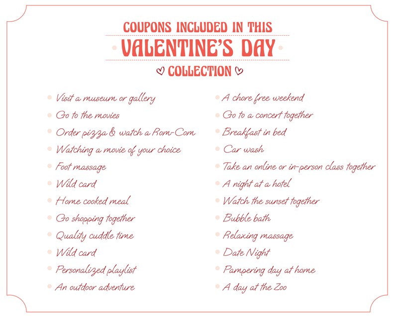 24 Printable Valentine's Day Coupons / Couples Vouchers / Cute Gift ...