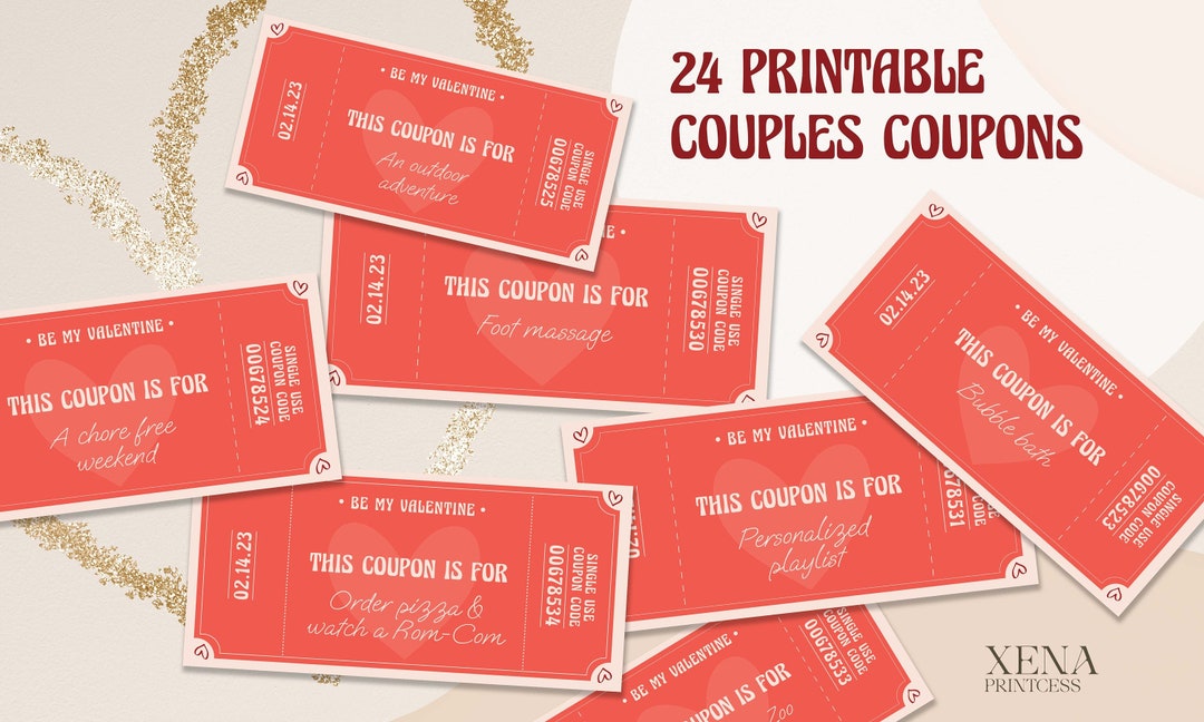 24 Printable Valentine's Day Coupons / Couples Vouchers / Cute Gift ...