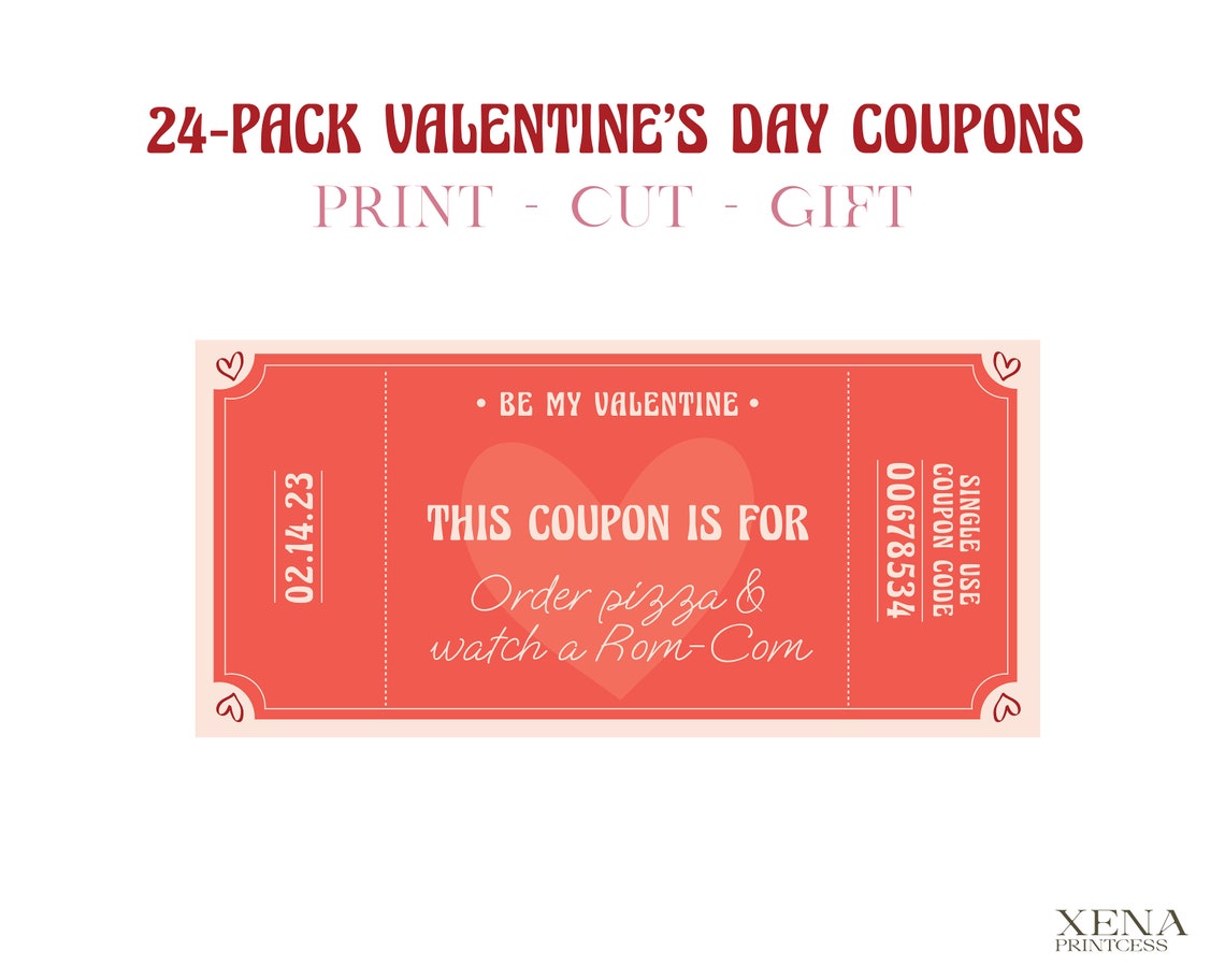 24 Printable Valentine's Day Coupons / Couples Vouchers / Cute Gift ...