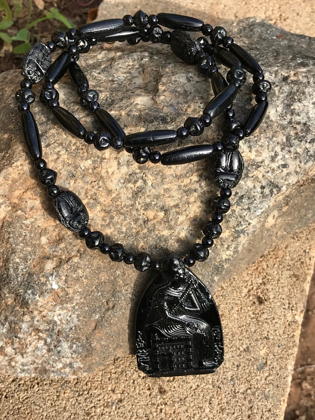 Vintage Neiger Brothers Egyptian Revival Necklace Black Scarabs Pharaoh ...