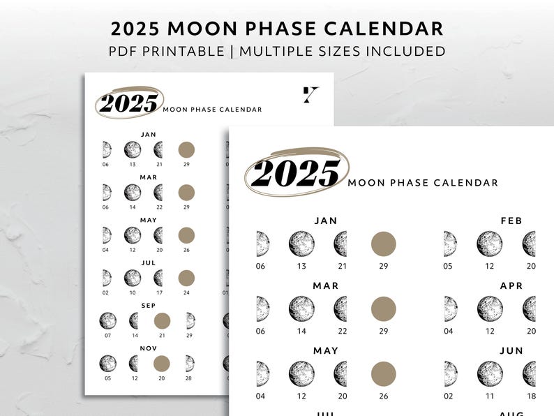 2025 Moon Phase Calendar Printable Moon Stages Dates Reference Insert ...