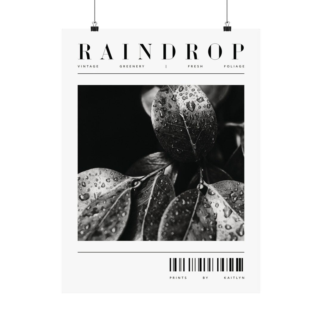 Raindrop, Vertical Matte Poster Print, Vintage Greenery, Neutral ...