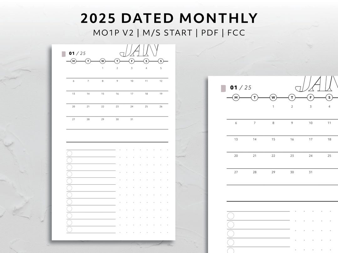 FCC, 2025 Dated Month on One Page Monday Start Sunday Start MO1P ...