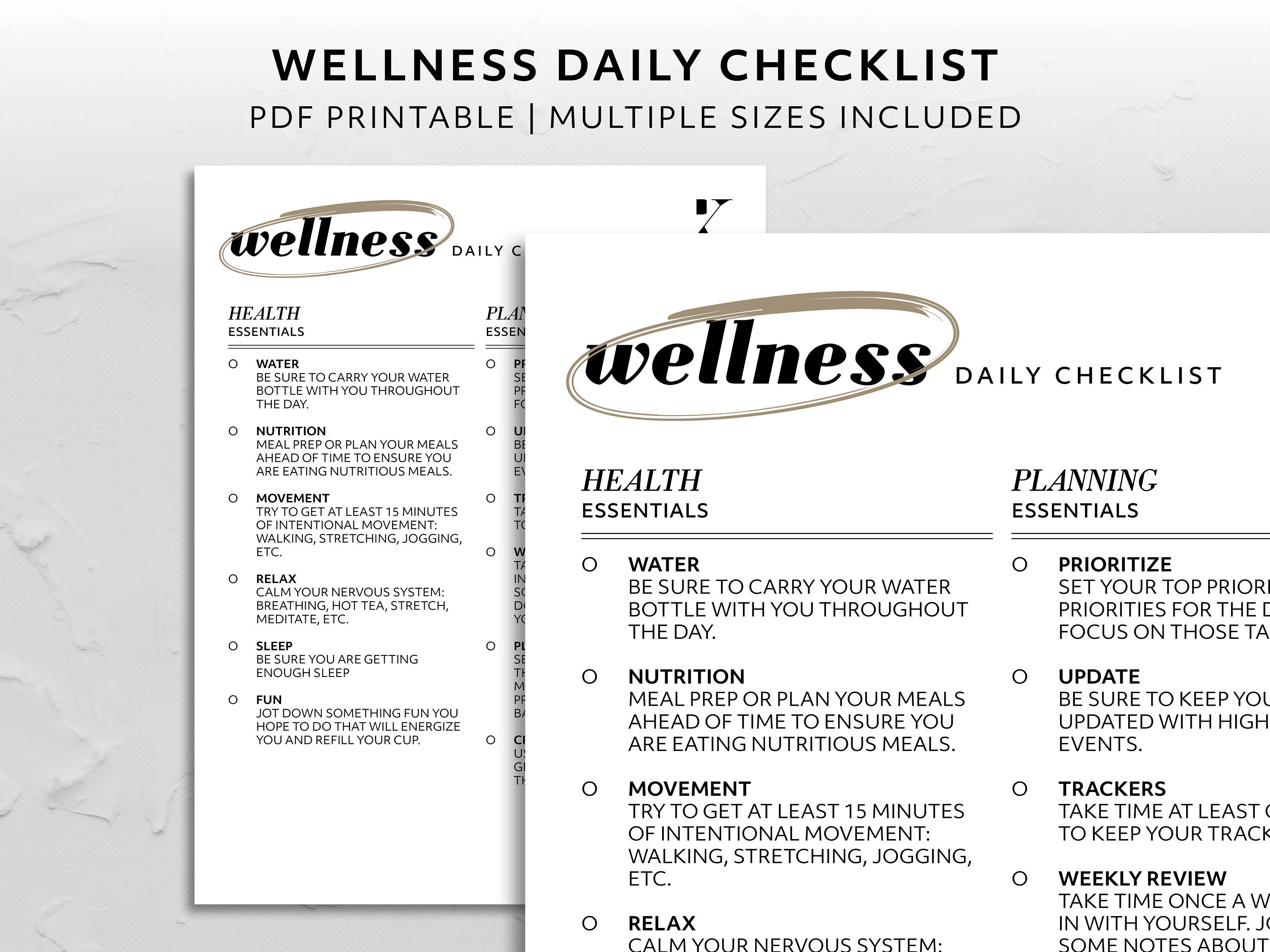 Wellness Daily Checklist for Planner Minimal Planner Simple Daily ...