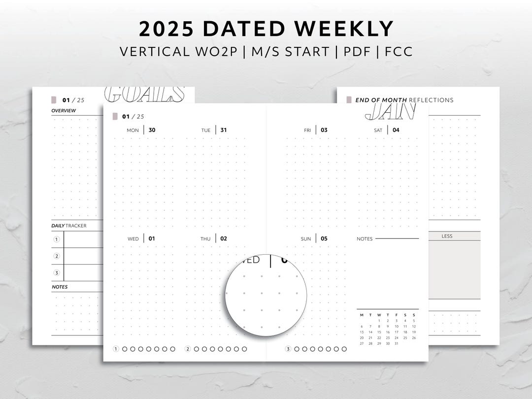 FCC, 2025 Dated Vertical Week on Two Page Monday Start Sunday Start ...