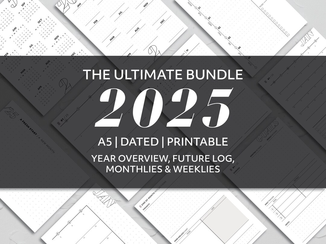 A5, 2025 Ultimate Dated Planner Insert Bundle Yearly Monthly Weekly Printable Insert Bundle for ...