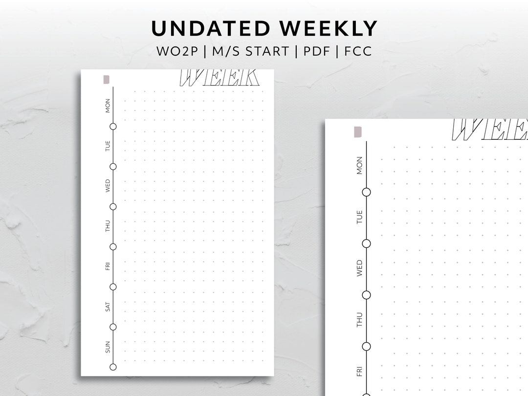 FCC, Undated Horizontal Week on One Page Monday Start Sunday Start WO1P ...