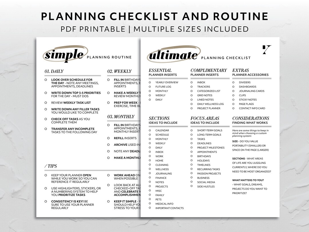 Planning Checklist and Routine Bundle for Custom Planner Minimal ...