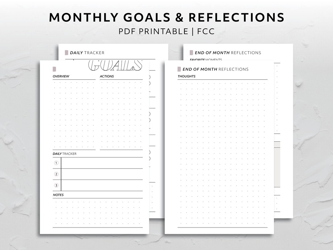 FCC, Monthly Goals and Reflections Month Overview Habit Tracker ...