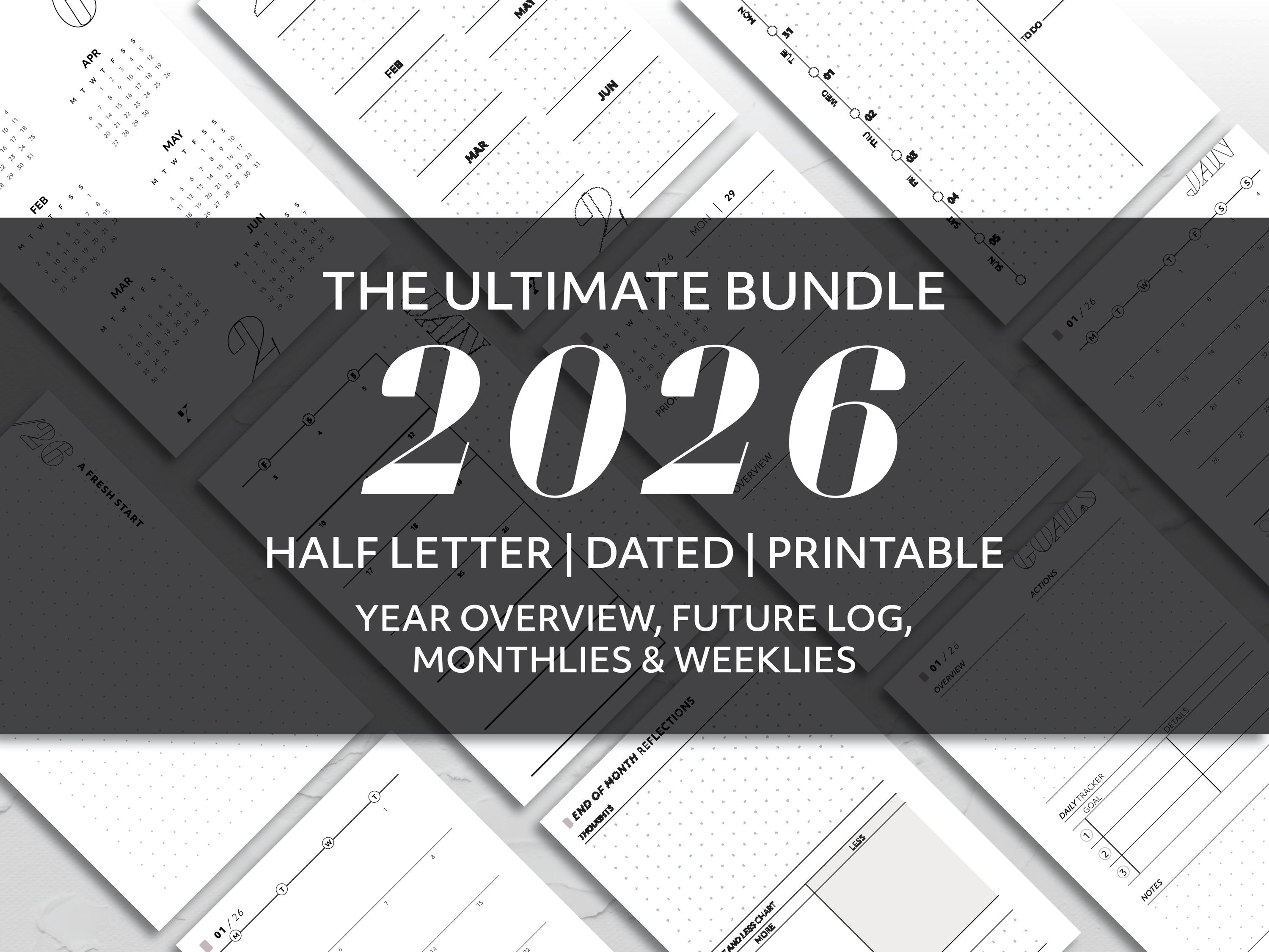 Half Letter, 2026 Ultimate Dated Planner Insert Bundle Yearly Monthly ...