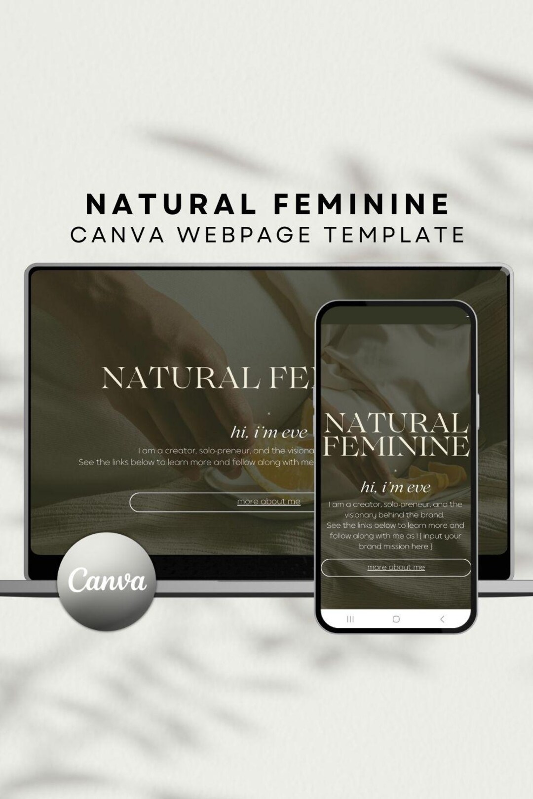 Canva Webpage Template Natural Feminine Design Simple Website for Health Wellness Beauty Brand ...