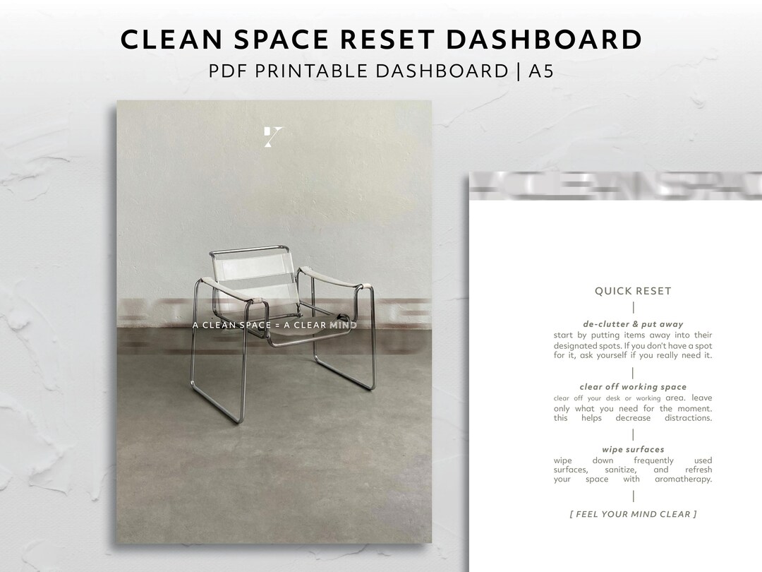 A5, Clean Space Clear Mind Quick Reset Dashboard Declutter Checklist ...