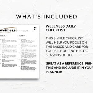 Wellness Daily Checklist for Planner Minimal Planner Simple Daily ...