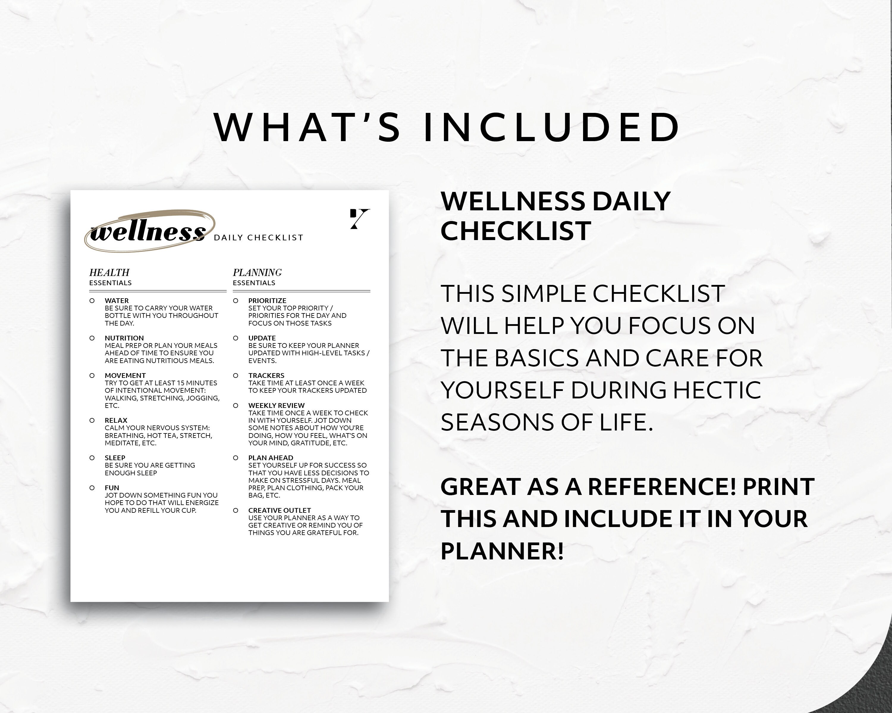 Wellness Daily Checklist for Planner Minimal Planner Simple Daily ...