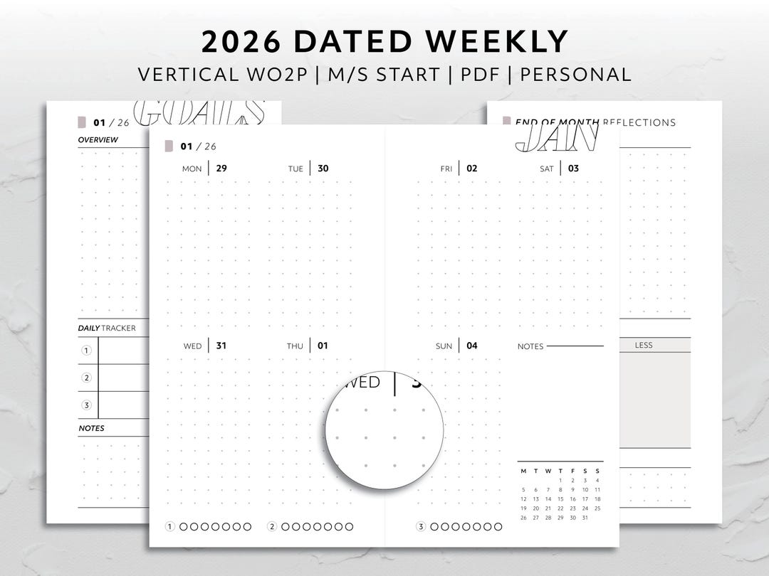 Personal, 2026 Dated Vertical Week on Two Page Monday Start Sunday ...