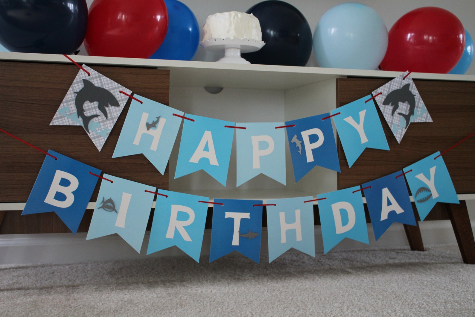 Shark Birthday Banner, Shark Party, Nautical Banner, Nautical Birthday ...