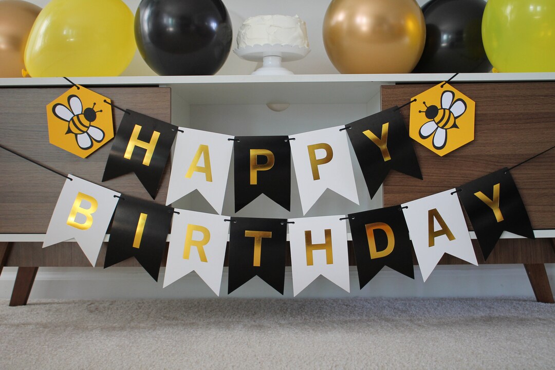 Happy Bee Day, Bee Birthday Banner, Bumble Bee Banner, Bee Birthday ...
