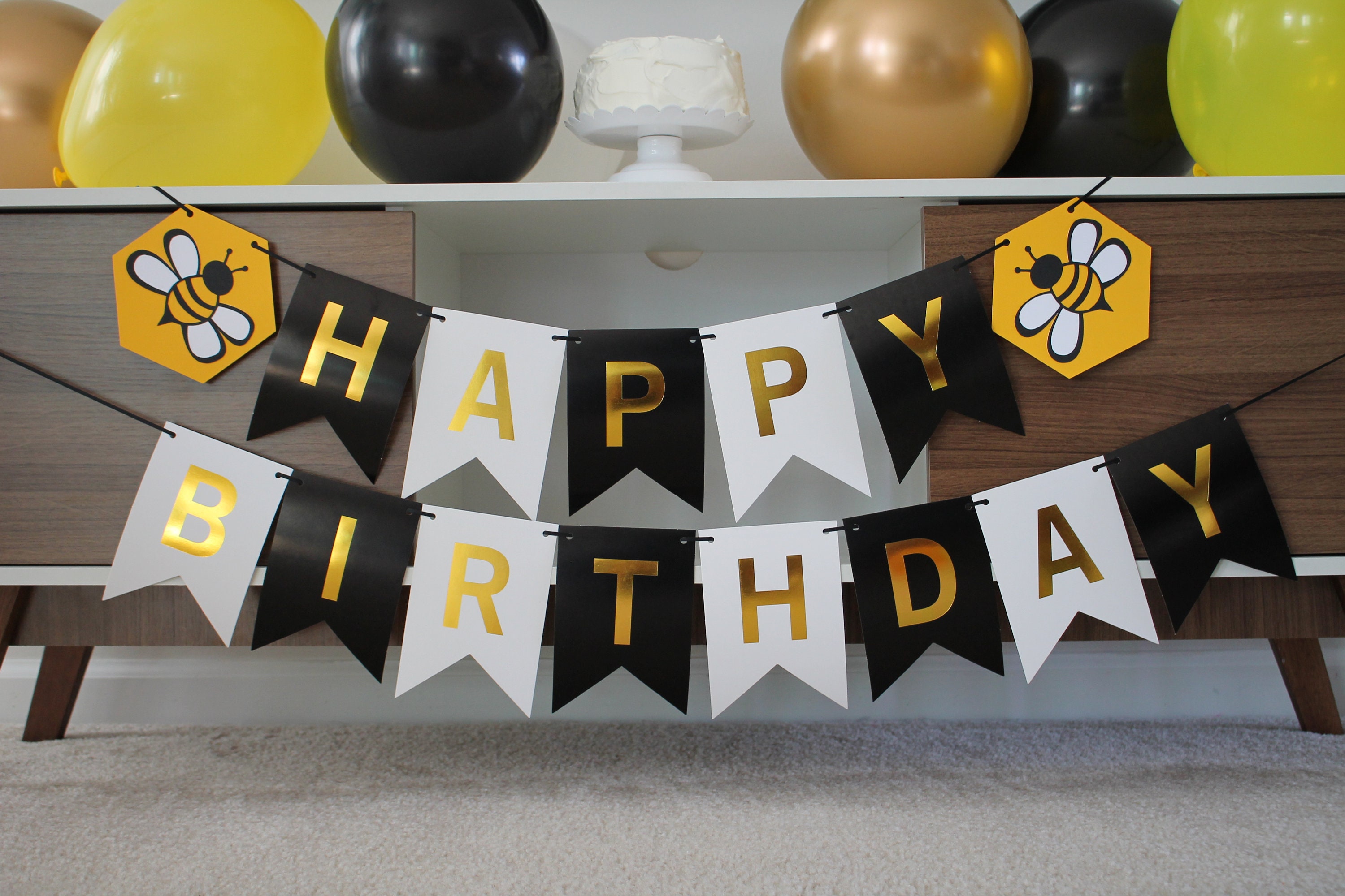 Happy Bee Day Bee Birthday Banner Bumble Bee Banner Bee | Etsy