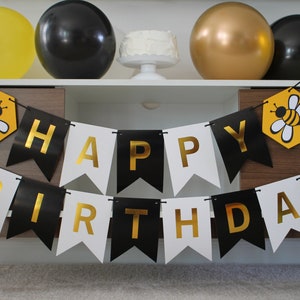 Happy Bee Day, Bee Birthday Banner, Bumble Bee Banner, Bee Birthday ...